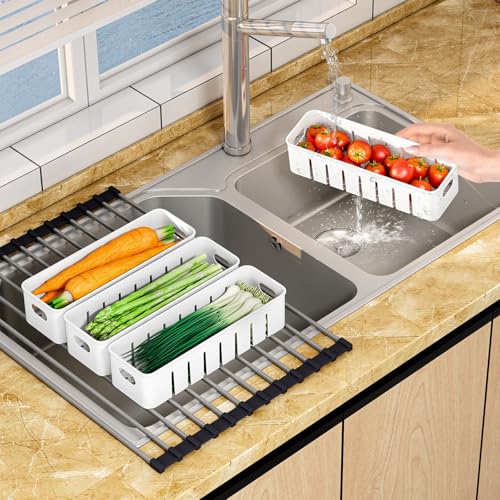 NestOrganix 2 Pack Snackle Box Container Serving Tray, Portable Snack Tray with Lid & Handle, Refrigerator Organize Box for Vegetable Fruit Candy (4 Compartments)