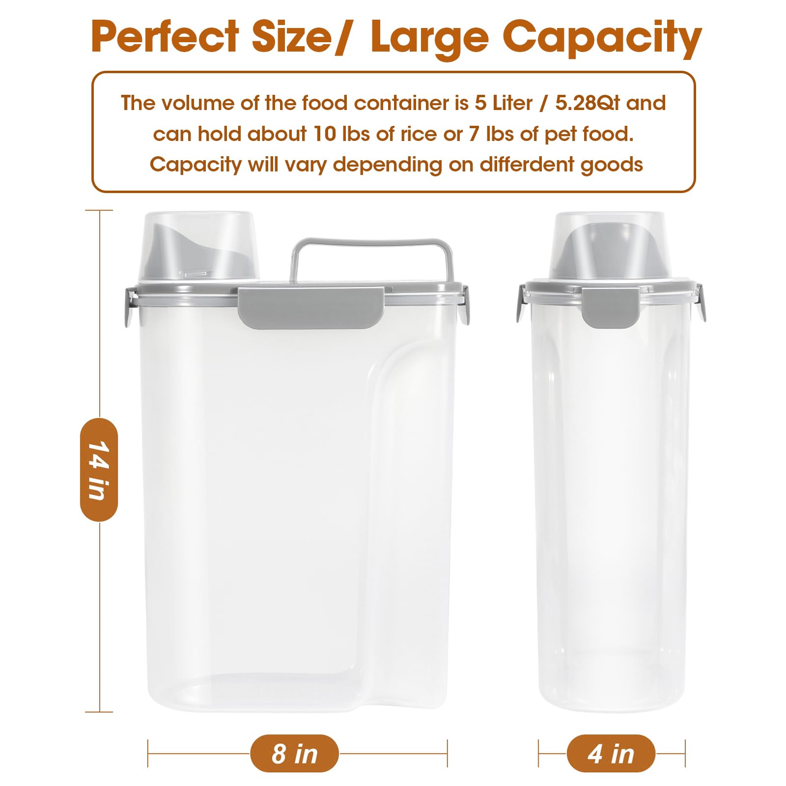 TBMax Rice Container 10 Lbs Kitchen Pantry Food Storage Container, Small Pet Dog Cat Food Container Dispenser 6 Lbs, Plastic Rice Cereal Flour Holder with Cup for Dry Food Storage Organization