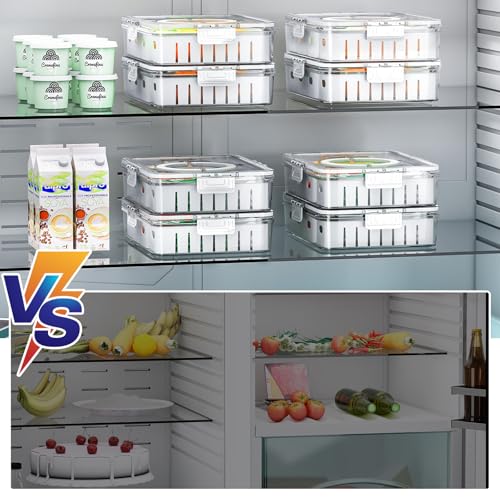 NestOrganix 2 Pack Snackle Box Container Serving Tray, Portable Snack Tray with Lid & Handle, Refrigerator Organize Box for Vegetable Fruit Candy (4 Compartments)