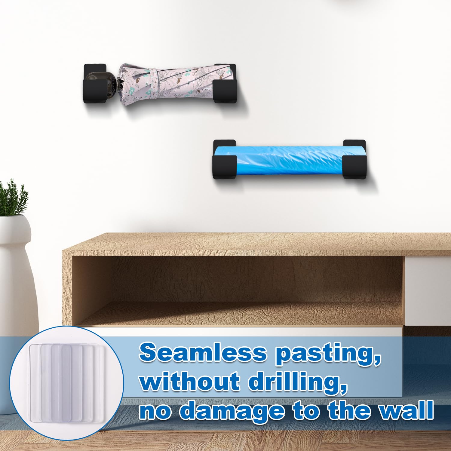 4pcs Trash Bag Holder, Trash Bag Dispenser Roll Holder Wall Mount Shopping Grocery Bag Roll Holder Plastic Trash Bag Organizer for Cabinet Kitchen Home Garbage Organization and Storage Rack (Black)
