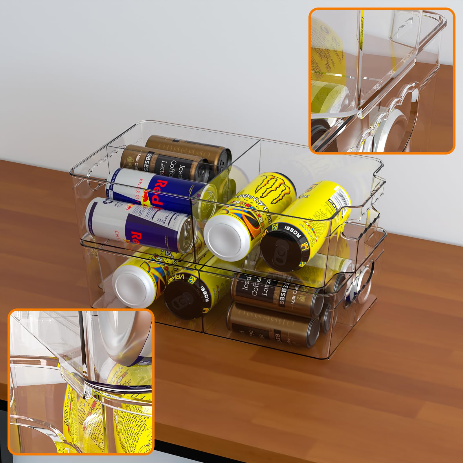 Cq acrylic Fridge Organizer,BPA-Free Clear Plastic Refrigerator Organizer Bins with Handle for Cabinet, Kitchen, Countertops, Cupboard, Freezer Organization, Set of 8, Large, 8PCS-Zuhe Box