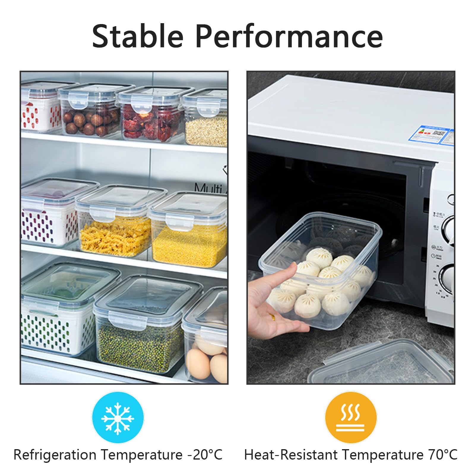Lizbin 3 PCS Fruit Storage Containers for Fridge with Removable Colander, Leak proof Food Storage Containers, Airtight Food Storage Containers, Food Storage Containers with Lids, Keep Food Meat Fresh