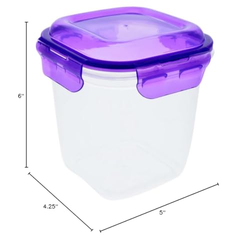 Surefresh Tall Square Plastic Containers with Clip-Lock Lids, Food Storage Containers, Deli, Slime, Soup, Meal Prep Containers 54 Oz | BPA Free | Leakproof | Easily Snap, Clear, 218466
