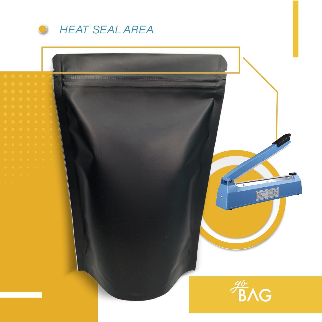 100PCS Matte-Metallized Black Stand-Up Pouch Resealable Bags (17x25cm (6.7x10"))