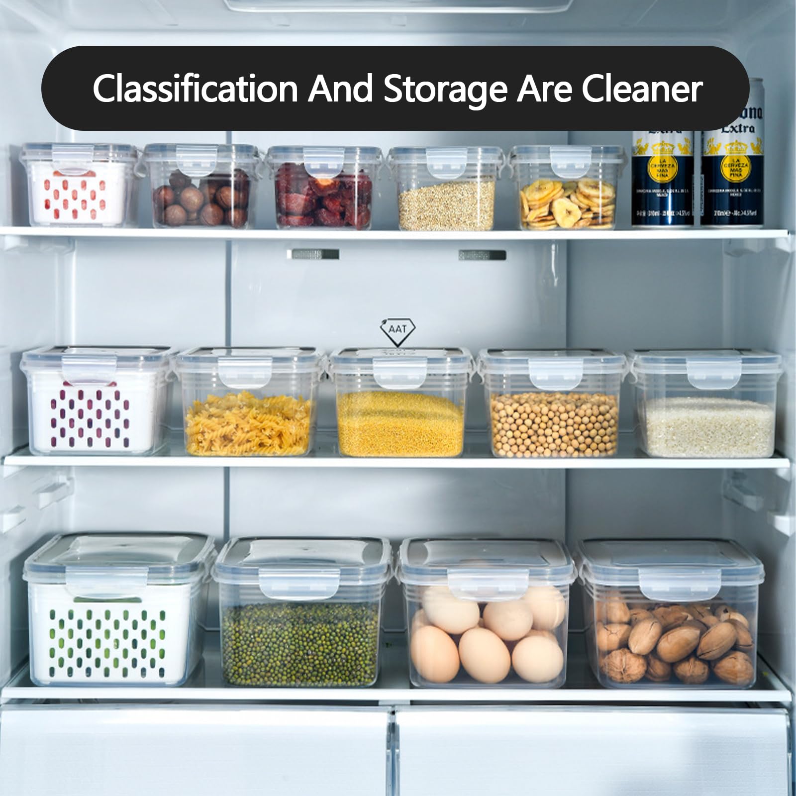 Lizbin 3 PCS Fruit Storage Containers for Fridge with Removable Colander, Leak proof Food Storage Containers, Airtight Food Storage Containers, Food Storage Containers with Lids, Keep Food Meat Fresh