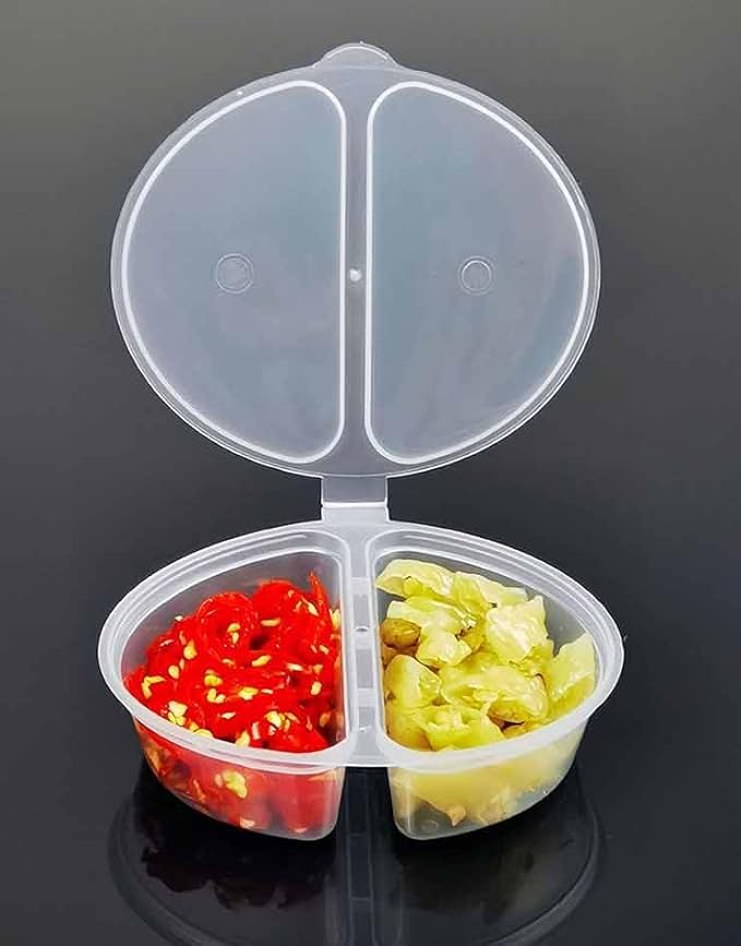 Double Condiment Containers with Lids, Double Compartment Condiment Container, Disposable Containers Double Compartment Snack Containers for to-go Sauce, Sampling, Travel Snack (Style B, 50PCS)
