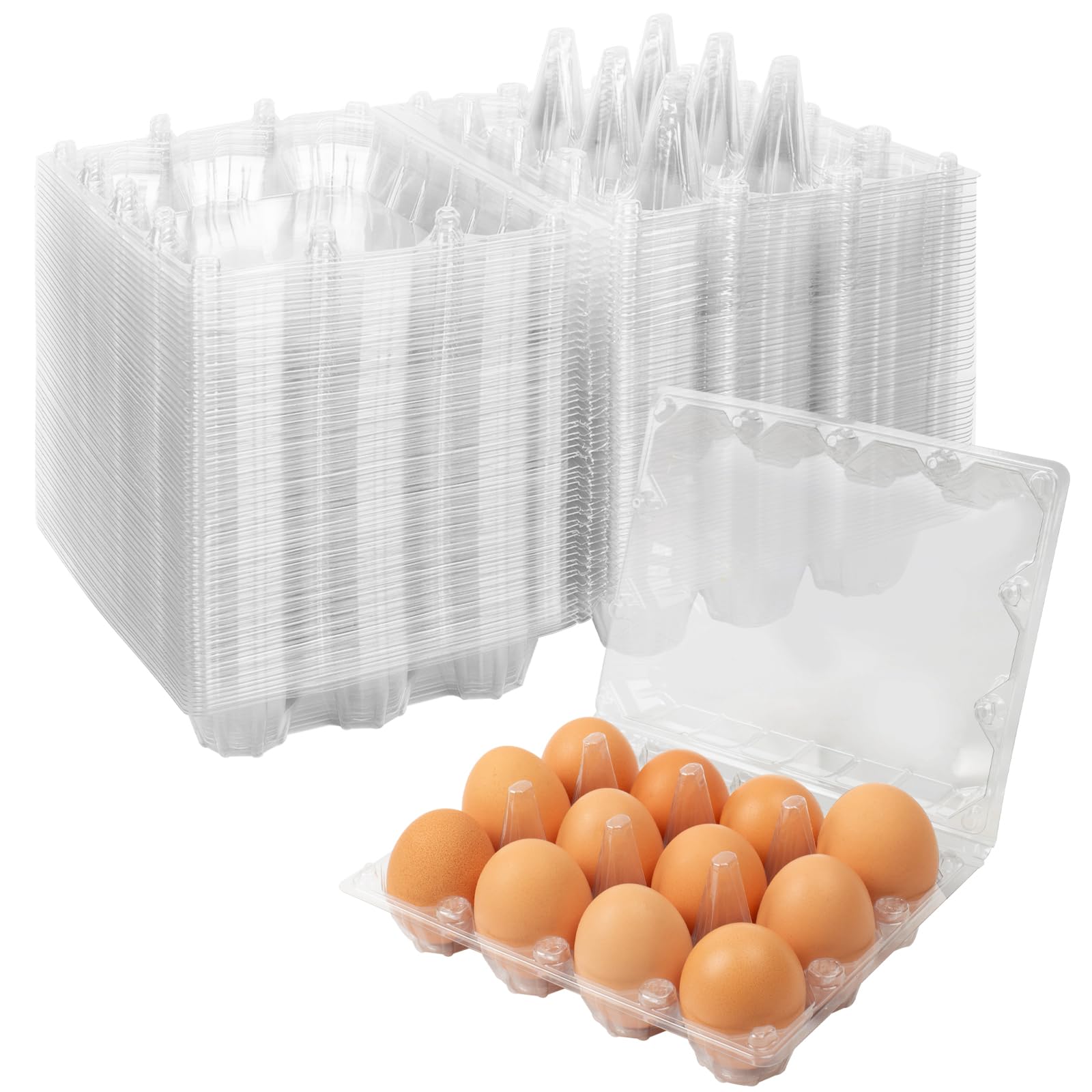 GRRONZEE 120Pack Egg Cartons Cheap Bulk One Dozen Clear Empty Egg Cartons for Chicken Eggs, Reusable Egg Carton for Home Ranch Chicken Farm, Commercial Business Market Display, 3x4 Grids