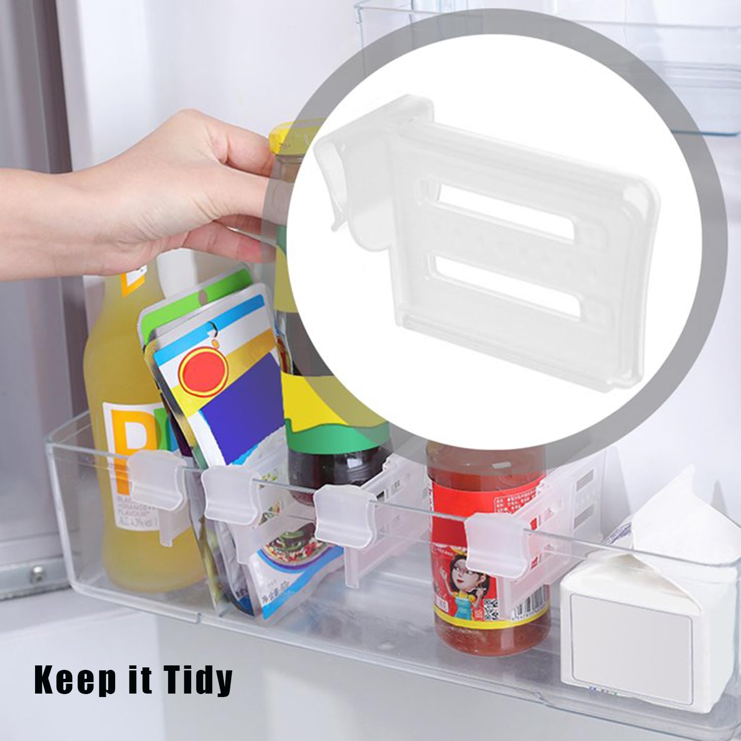 Zisqerts Adjustable Refrigerator Dividers Kitchen Fridge Side Door Organizer for Snacks and Drinks Space-Saving Grid Separator (8 Pcs), white