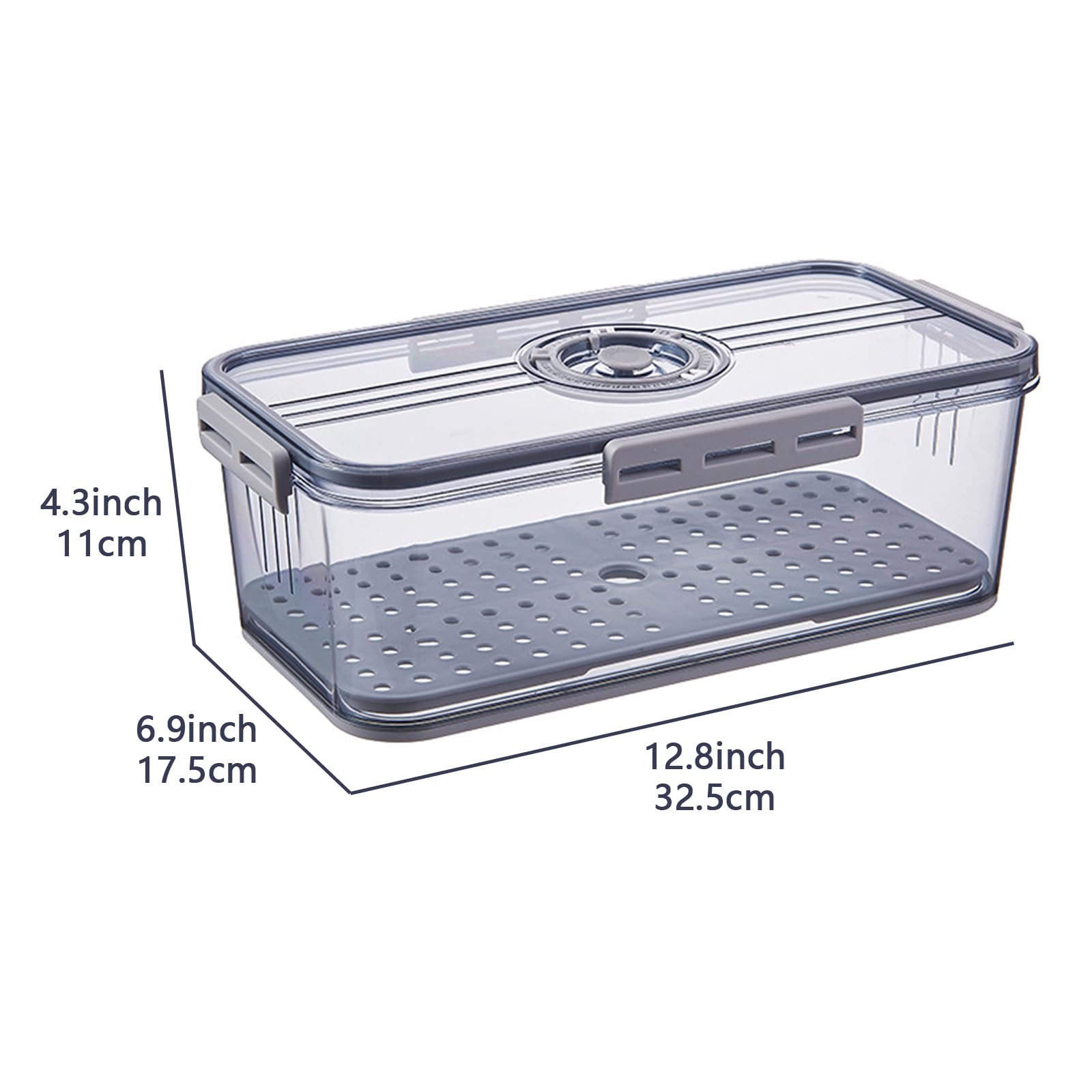 Dafape Refrigerator Organizer, Food Storage Container with Freshness Timer Lid Drain Tray Storage Bins for Fruits Vegetable Meat Dumpling Kitchen Fridge Plastic Reusable Stackable Non-Slip (Gray)