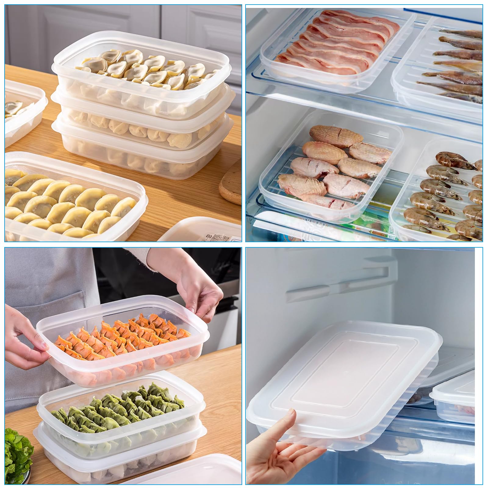 SHUESS 6 Pack Bacon Keeper for Refrigerator, Plastic Deli Meat Saver with Lids Airtight, Cold Cuts Storage Containers for Fridge, Food Shallow Low Christmas Cookie Holder with 3 Pcs Serving Tongs
