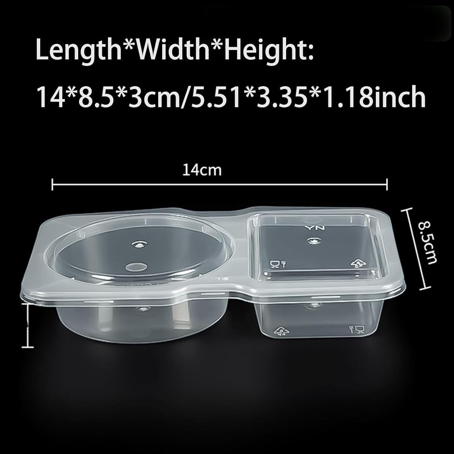Double Condiment Containers with Lids, Double Compartment Condiment Container, Disposable Containers Double Compartment Snack Containers for to-go Sauce, Sampling, Travel Snack (Style B, 50PCS)