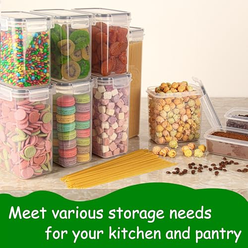 30 Pack Food Storage Containers with Lids Airtight, Kitchen Pantry Organizers and Storage for Cereal Flour Sugar Pasta Snacks, Clear Plastic BPA Free Dry Food Canisters with Labels & Measuring Spoons