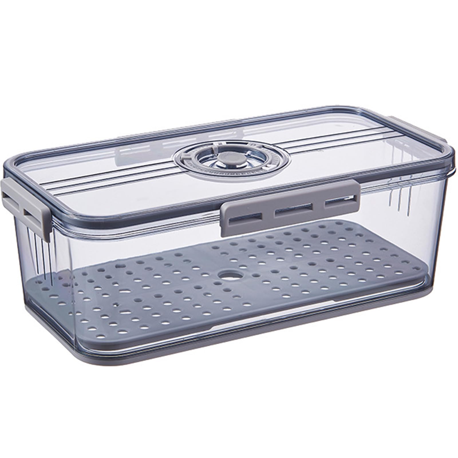 Dafape Refrigerator Organizer, Food Storage Container with Freshness Timer Lid Drain Tray Storage Bins for Fruits Vegetable Meat Dumpling Kitchen Fridge Plastic Reusable Stackable Non-Slip (Gray)