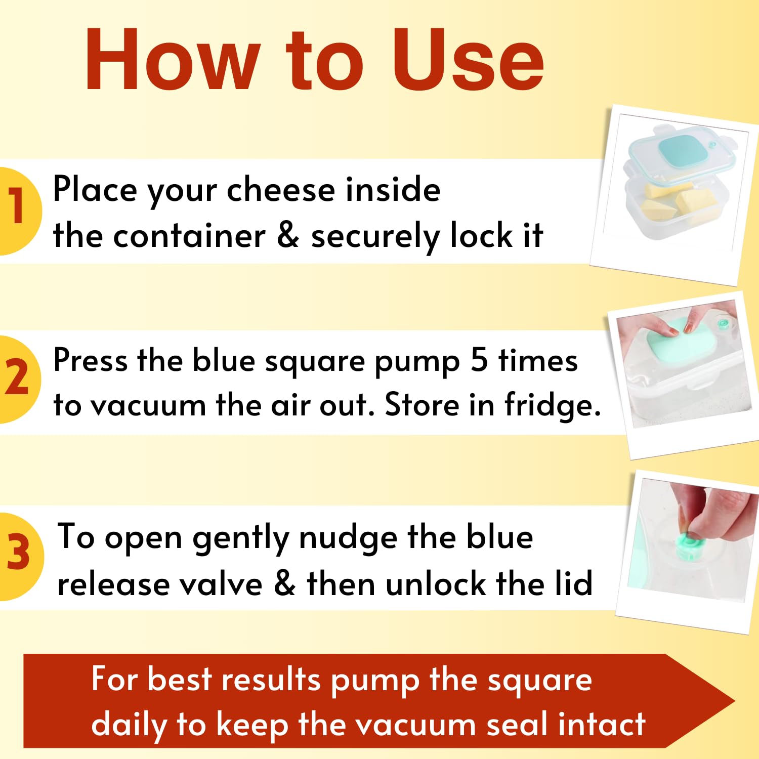 FoodLite Quick Vac Cheese Saver- Only Cheese Container Made to Keep Your Cheese Fresh. A Cream Cheese, Sliced, Grated & Cheddar Cheese Container & Box for Fridge with an Airtight Lid., Clear