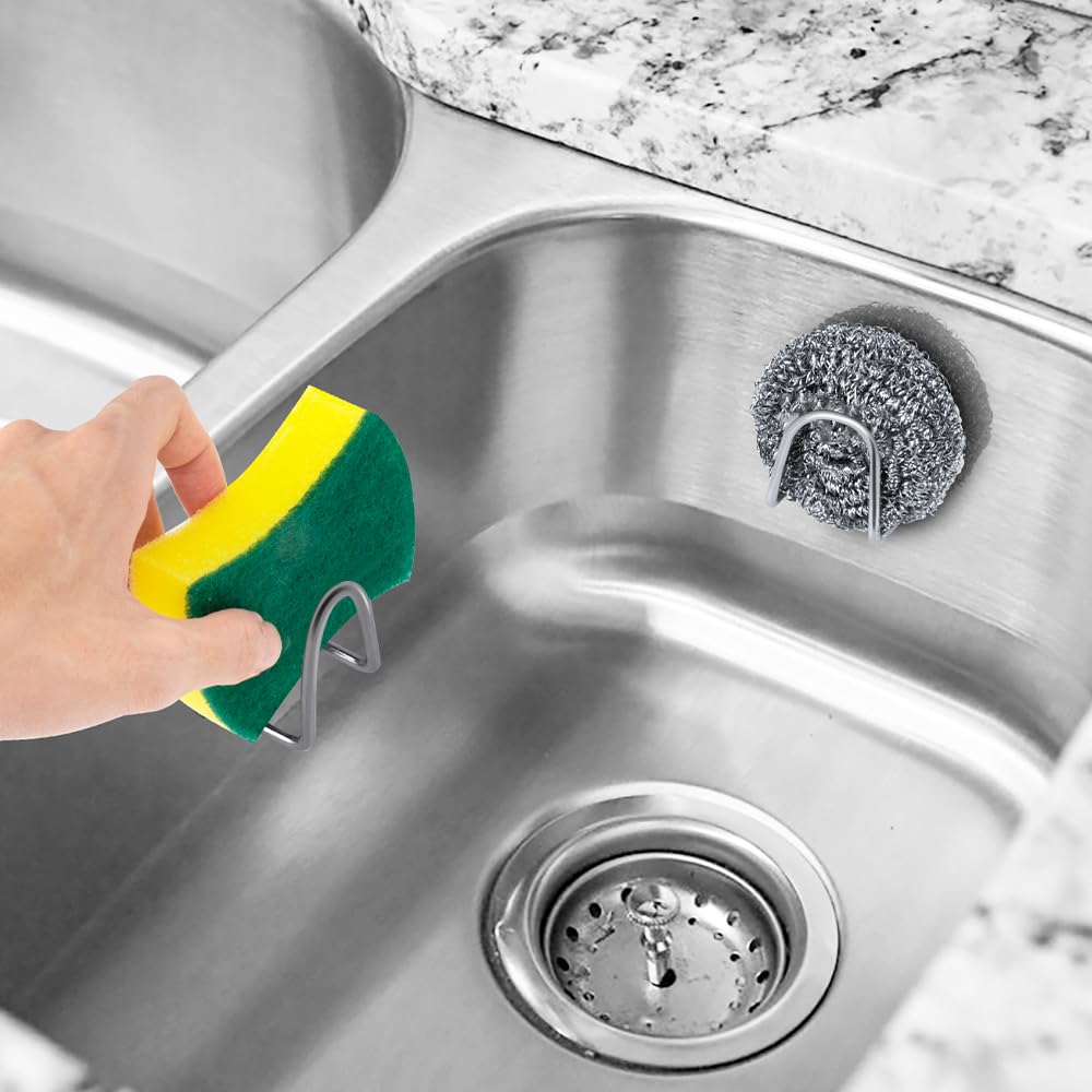 ESINAM 2Pcs Sponge Holder for Kitchen Sink, Strong Adhesive Clear Acrylic Kitchen Sink Sponge Caddy for Kitchen Organization in Sink， Multifunctional Inside Sink Sponge Holder