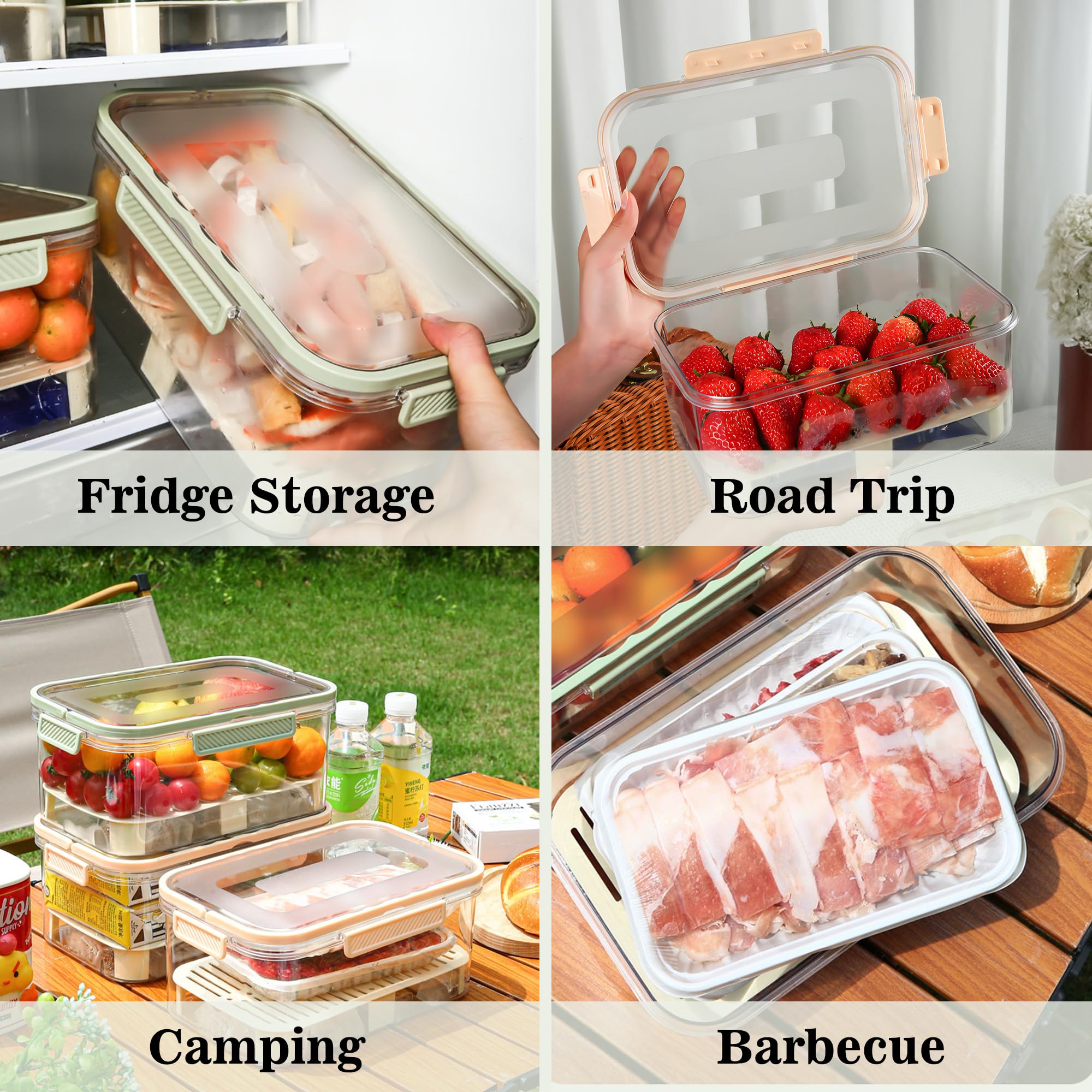Ice Chilled Snackle Box Container with Ice Pack Portable Cooler Box with Lids & Handle for Camping Picnic Airtight Fruit Storage Containers for Fridge Berry Fresh Keeper for Meal Veggie Snack,Coffee