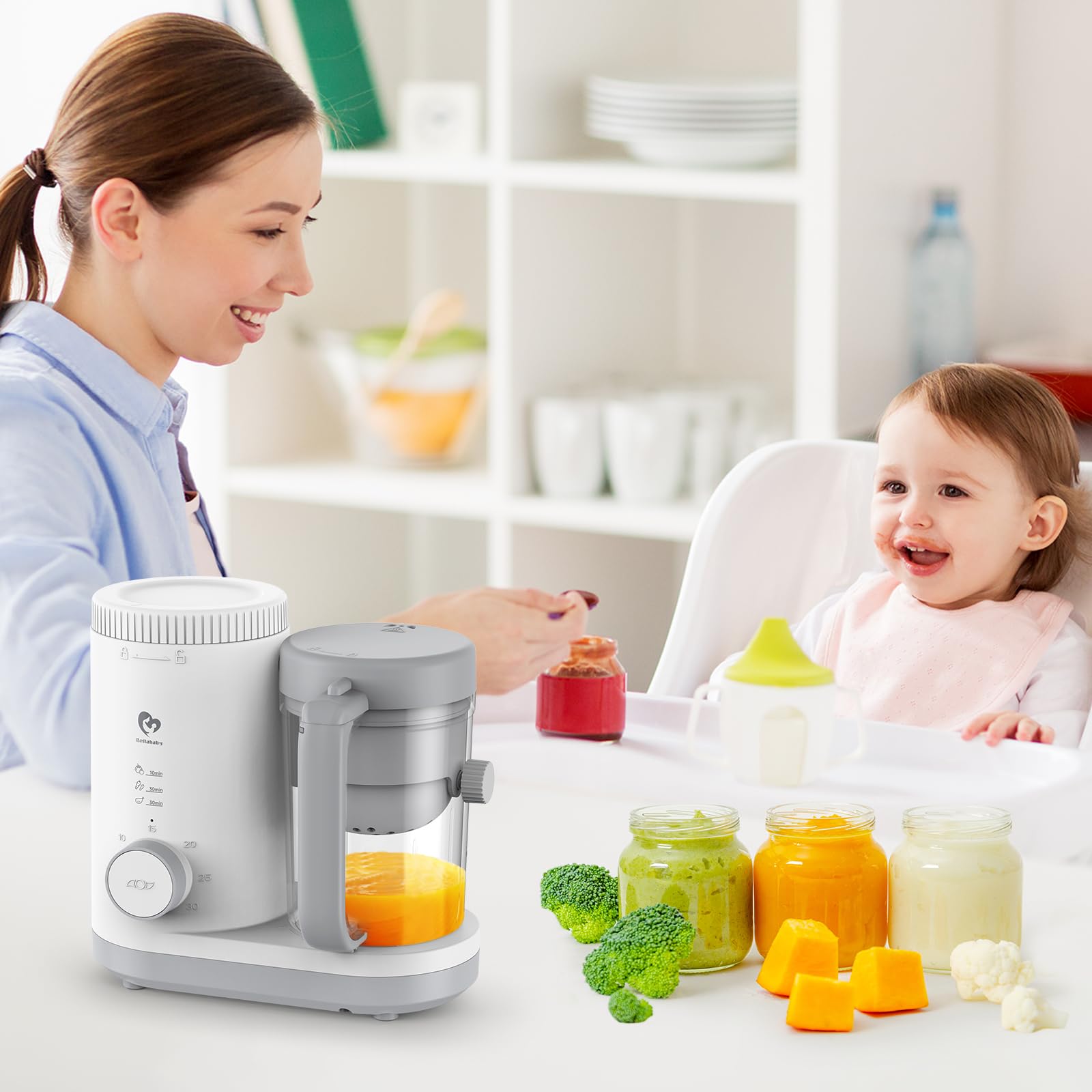 Baby Food Maker Bellababy Baby Food Processor, Puree Blender Steamer with Reversible Steam Basket, One Button Easy Operation & Large Opening for Easy Cleaning