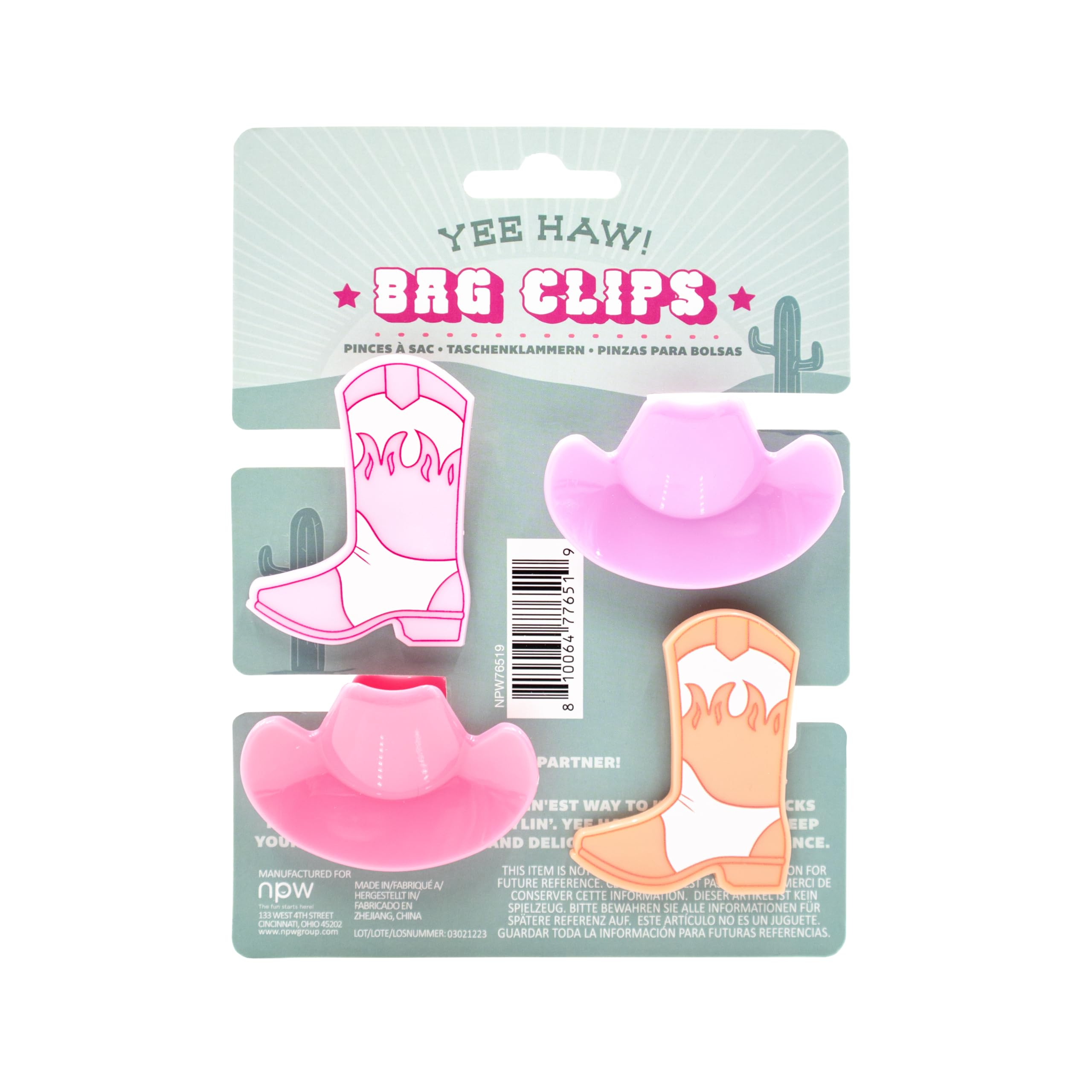 NPW Yeehaw Bag Clips 4 Piece Bag Clip - Cowboy Hat & Cowboy Boot Chip Bag Clip | Durable Kitchen Clips for Food Storage, Sealing Food Clips, Plastic Clips for Food and Kitchen Storage