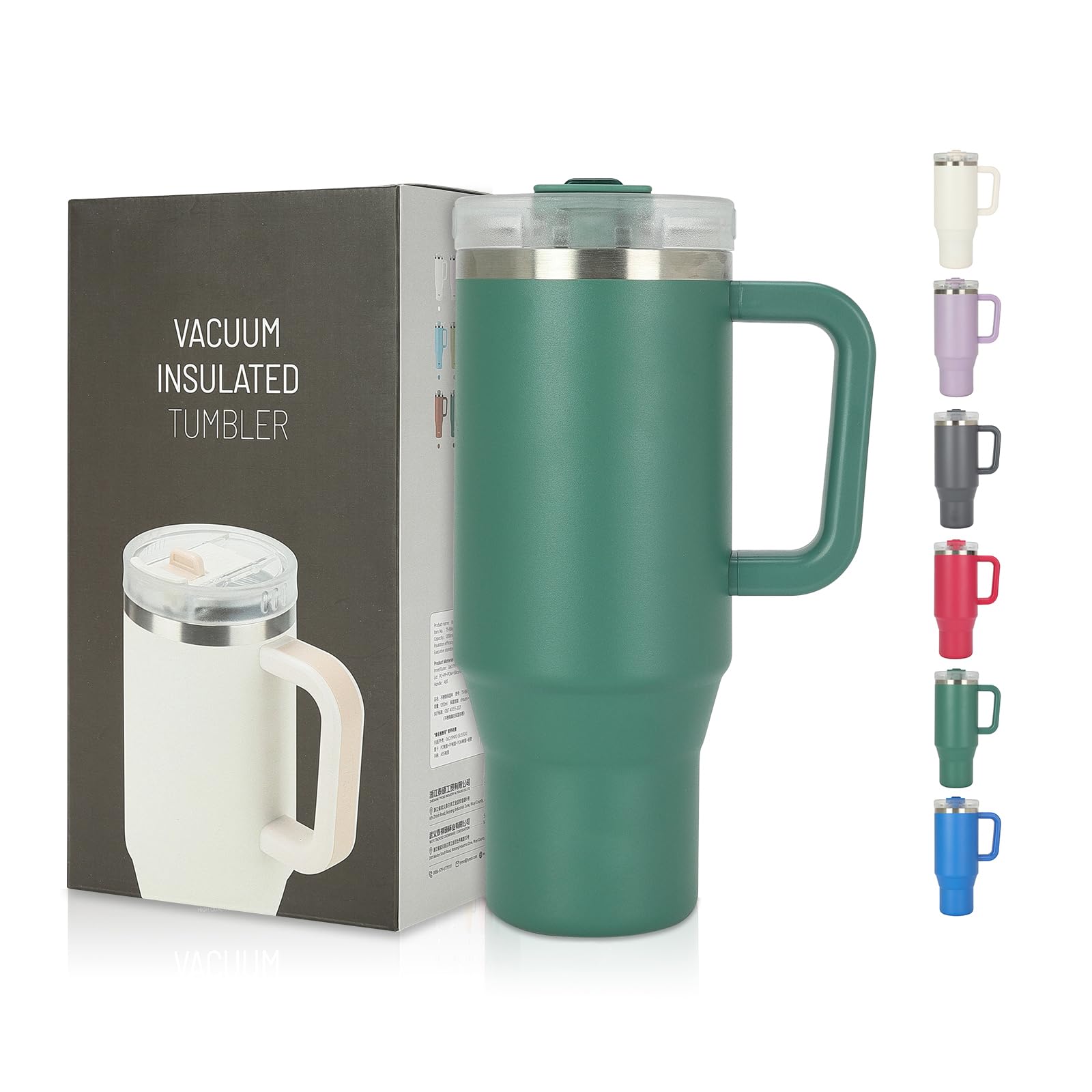 Riley Joy 40 oz Stainless Steel Tumbler with Handle & Straw, Vacuum Insulated Travel Mug for Office, Home, or Car, Cold/Hot Water Bottle, Leak-Proof, Fits Holders