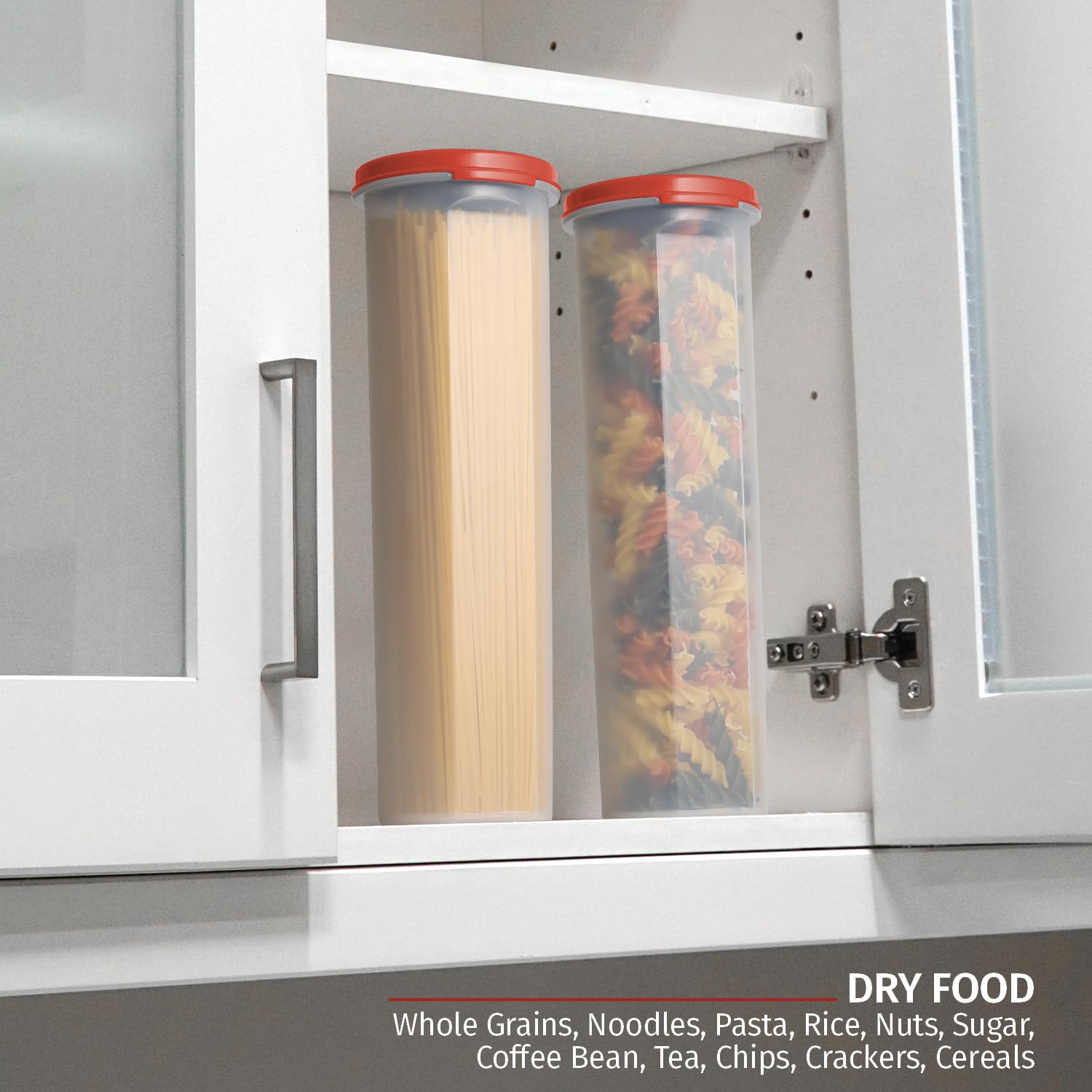 Tall Clear Spaghetti Pasta Container Storage With Lid.Multi-Purpose Kitchen Pantry Organization And Food Storage For Noodles Beans Straws - Airtight Leakproof Spaghetti Keeper BPA Free 37 oz.