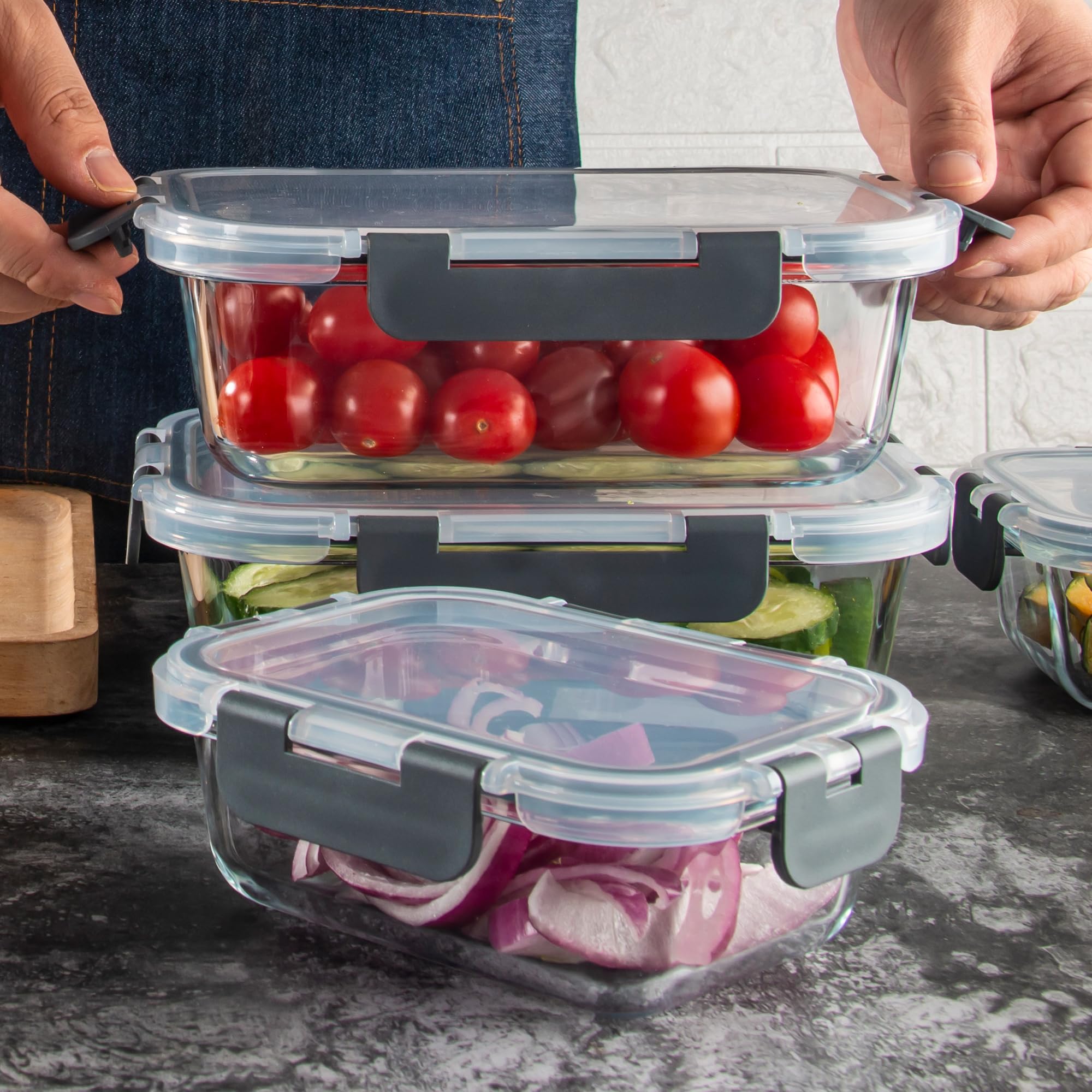 UMI UMIZILI Glass Food Storage Containers with Lids, 12 Pack Leakproof Glass Meal Prep Containers Airtight Stackable Glass Containers for Leftover, Fruit, Vetageables, Dishwasher Safe