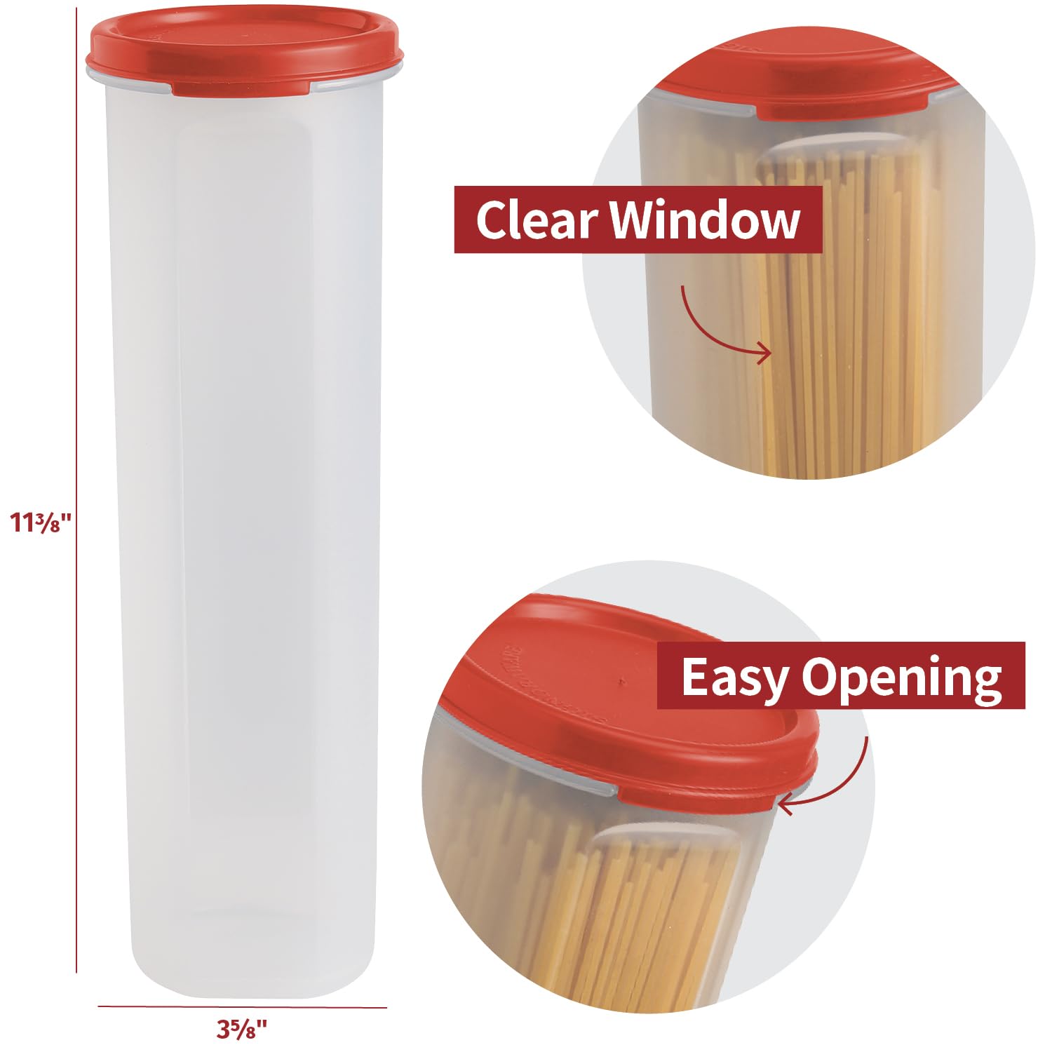 Tall Clear Spaghetti Pasta Container Storage With Lid.Multi-Purpose Kitchen Pantry Organization And Food Storage For Noodles Beans Straws - Airtight Leakproof Spaghetti Keeper BPA Free 37 oz.