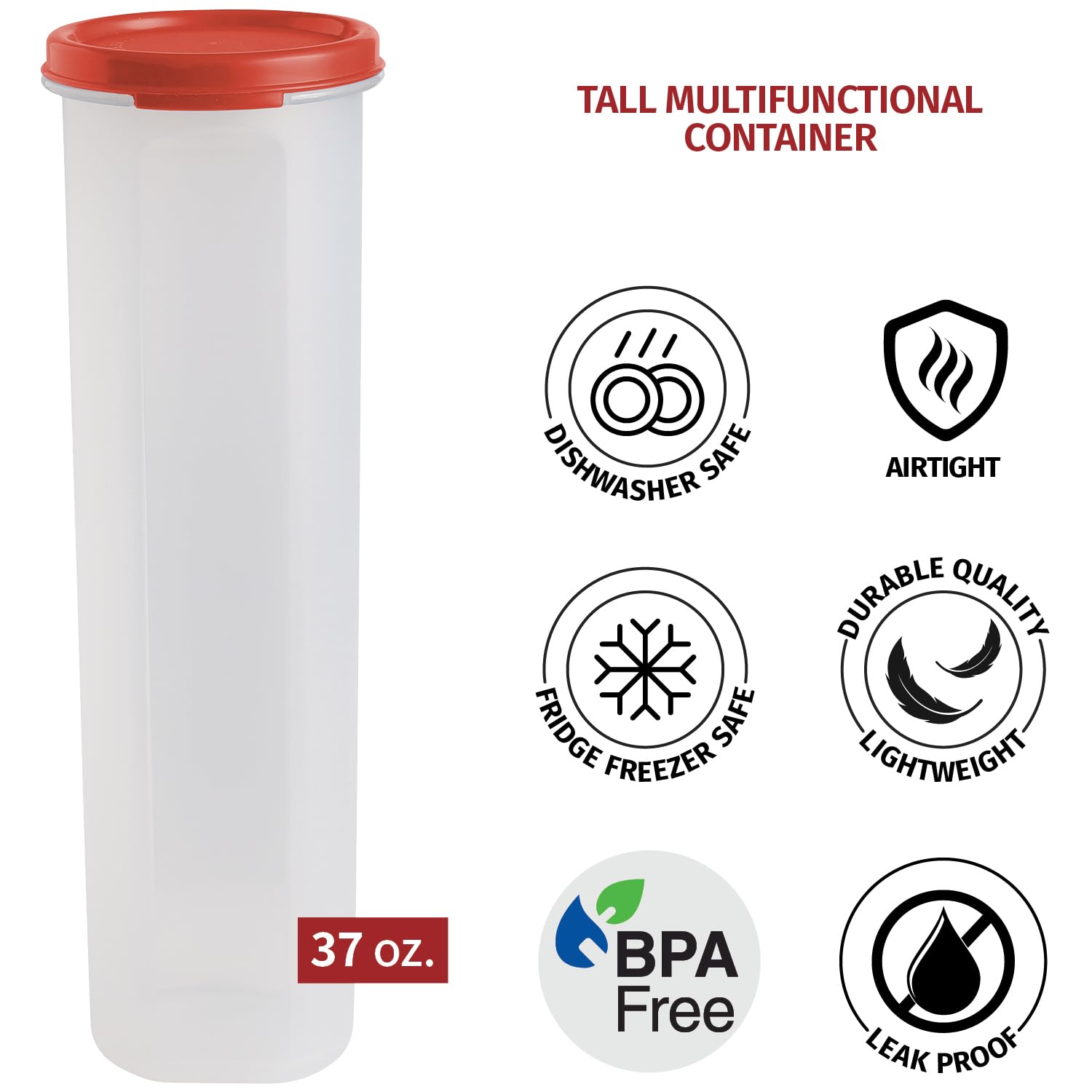 Tall Clear Spaghetti Pasta Container Storage With Lid.Multi-Purpose Kitchen Pantry Organization And Food Storage For Noodles Beans Straws - Airtight Leakproof Spaghetti Keeper BPA Free 37 oz.