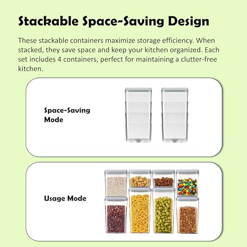 EE Airtight Food Storage Containers Set with Lids - Stackable BPA-Free Containers for Kitchen Pantry Organization, Ideal for Cereal, Snacks, Flour, Sugar, Coffee, and Spaghetti (8-piece)