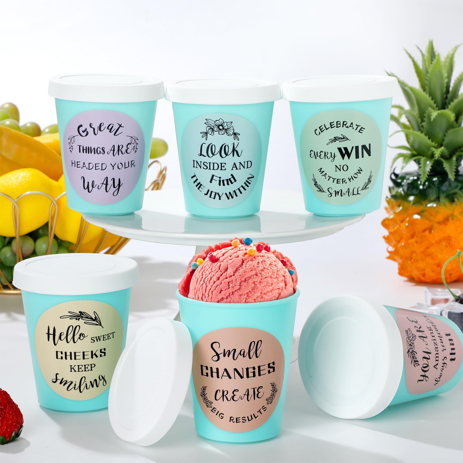 FoldTier 12 Sets 8oz Mini Ice Cream Containers with Silicone Lids Homemade Ice Cream Portion Control Containers and Weight Loss Motivation Single Serving Mini Freezer Cups for Homemade