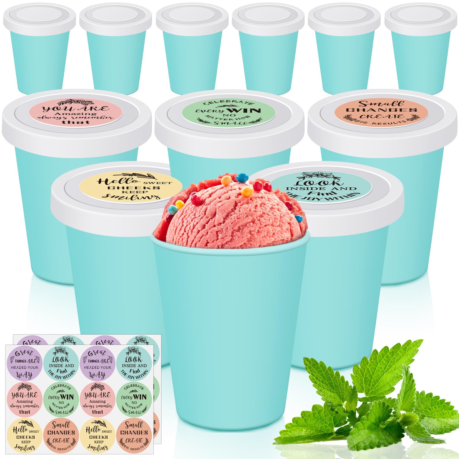 FoldTier 12 Sets 8oz Mini Ice Cream Containers with Silicone Lids Homemade Ice Cream Portion Control Containers and Weight Loss Motivation Single Serving Mini Freezer Cups for Homemade