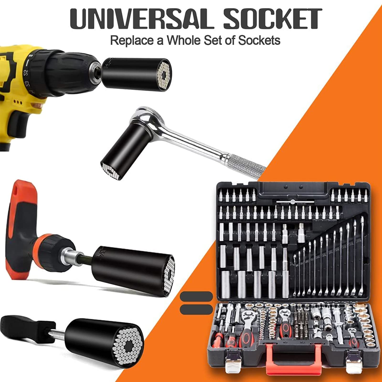 Valentines Day Gifts for Him-Universal Socket Tools Gifts Stocking Stuffers for Men, Birthday Gifts Cool Stuff Gadgets for Men Dad Husband Boyfriend, Tools Socket Set with Power Drill Adapter(7-19 MM)