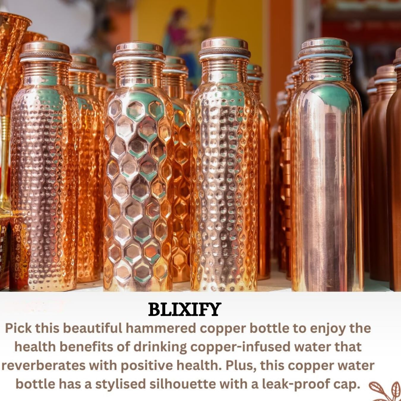 BLIXIFY Copper Water Bottle (34oz/1000ml) Handcrafted Ayurvedic 100% Pure Copper Water Bottle for Drinking | Heavy Duty, Leak-proof & Lab-Tested | Perfect for Everyday Use, Gifting, Travel