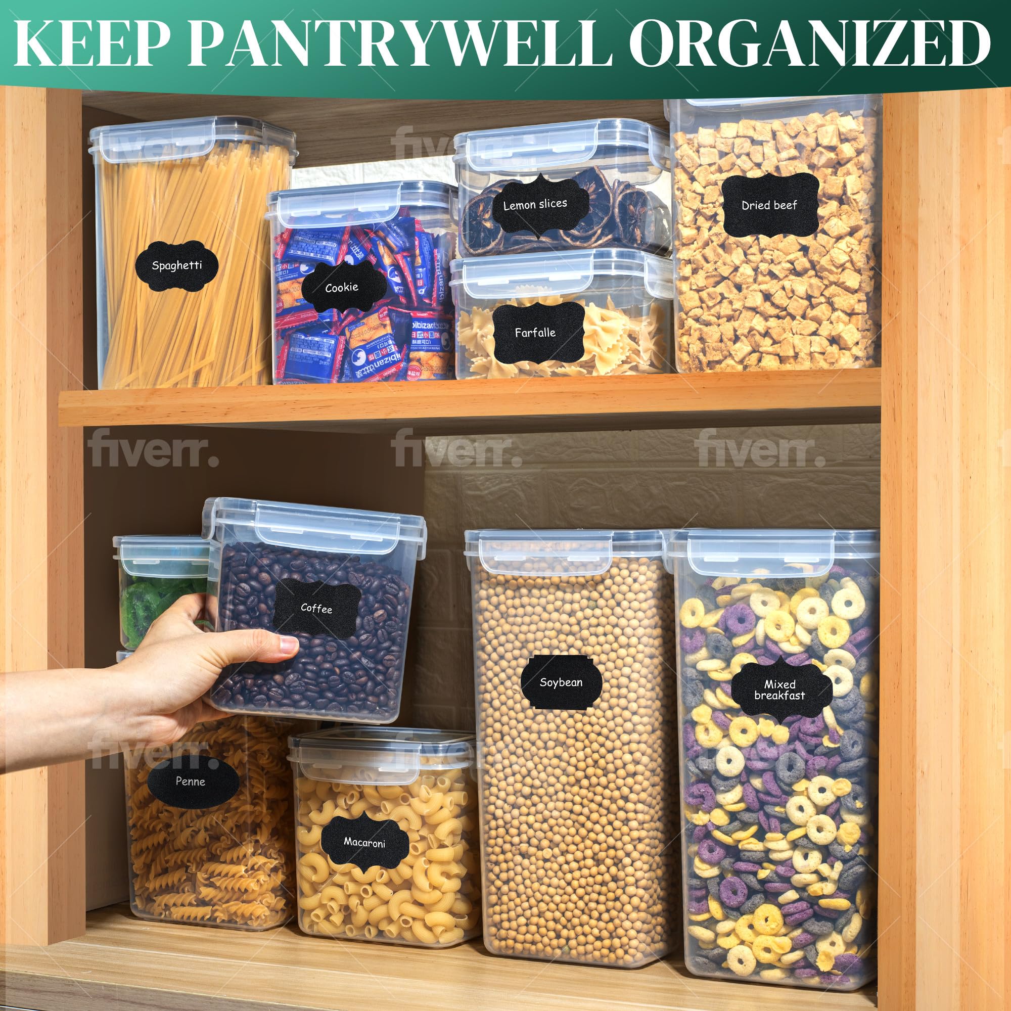 Eshaqzai Stackable Food Storage Containers for Pantry, 24 PCS Air Tight Food Storage Containers with Lids for Cereal,Pasta,Sugar,Flour,Pet & Clear Plastic Containers for Pantry Organization