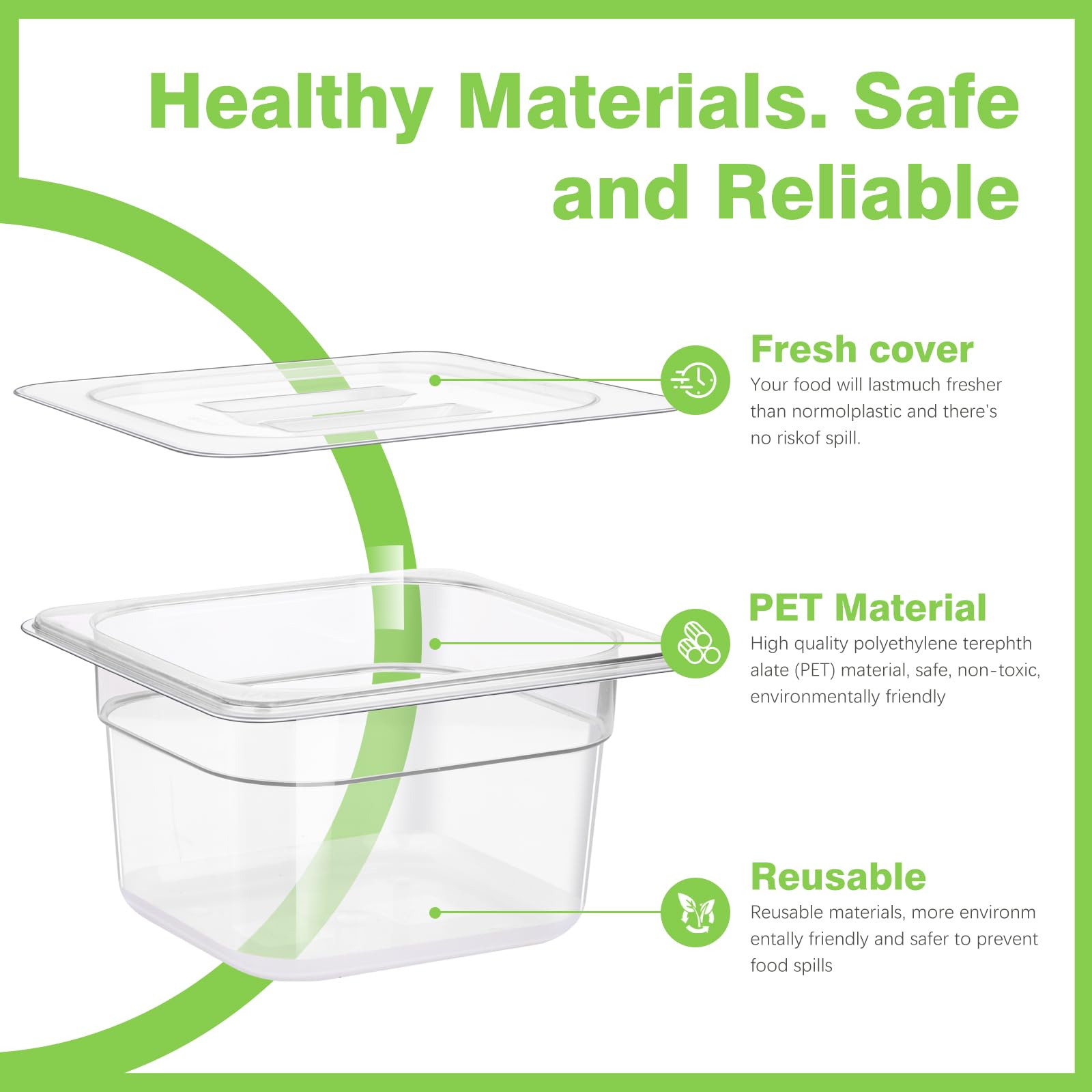 KesaPlan 8 Pack Clear Polycarbonate Food Pans, 1/6 Size 4 Inch Deep Commercial Food Storage Containers, restaurant salad bar containers with lids for Kitchen Restaurant Food Prep
