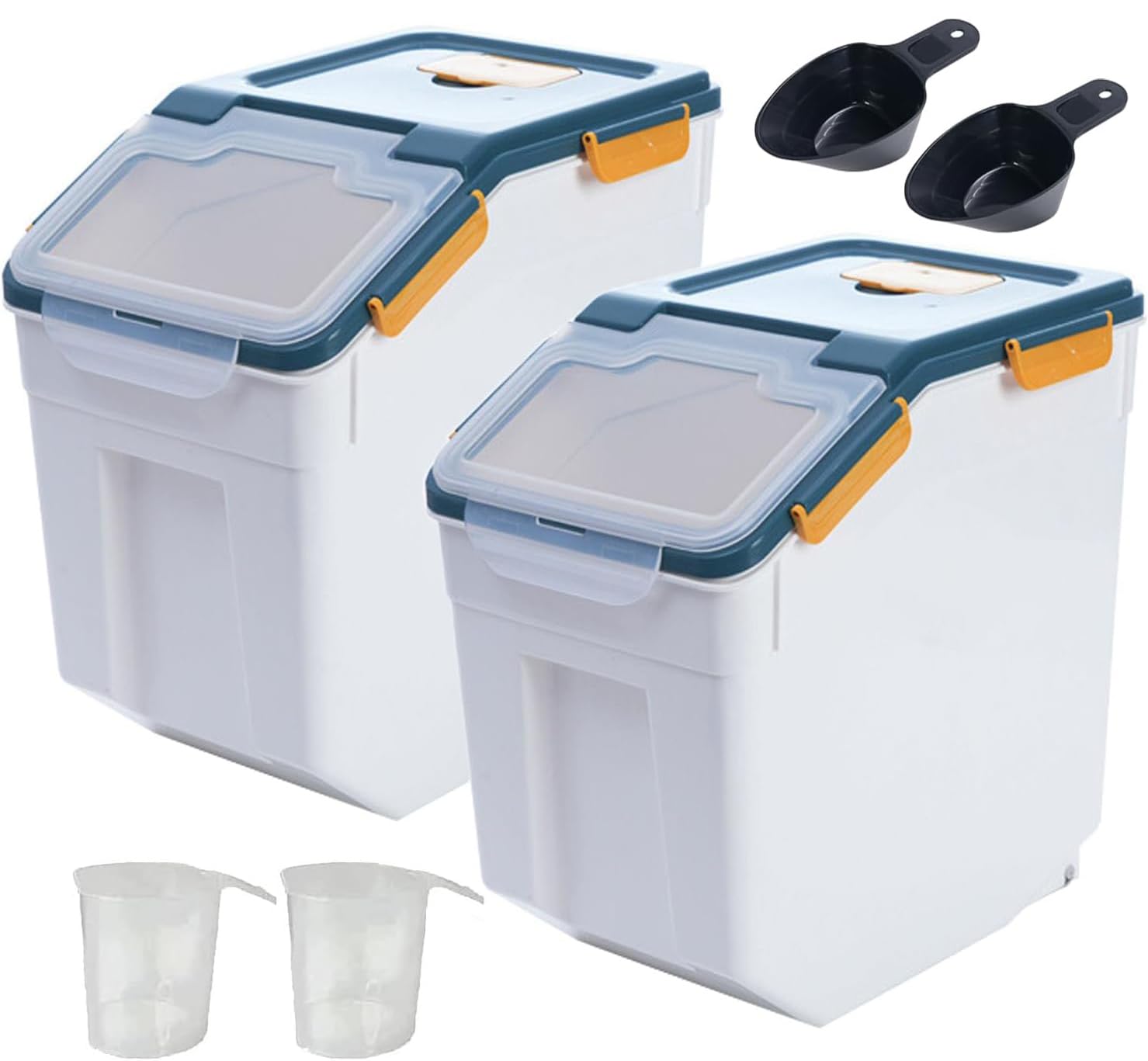 MC MEICHUANG 50 lbs Flour Storage Container, 2 Pack Rice Storage Container with Measuring Cup & Scoop, Pet Food Storage Container Dog Cat Food Bin, Blue