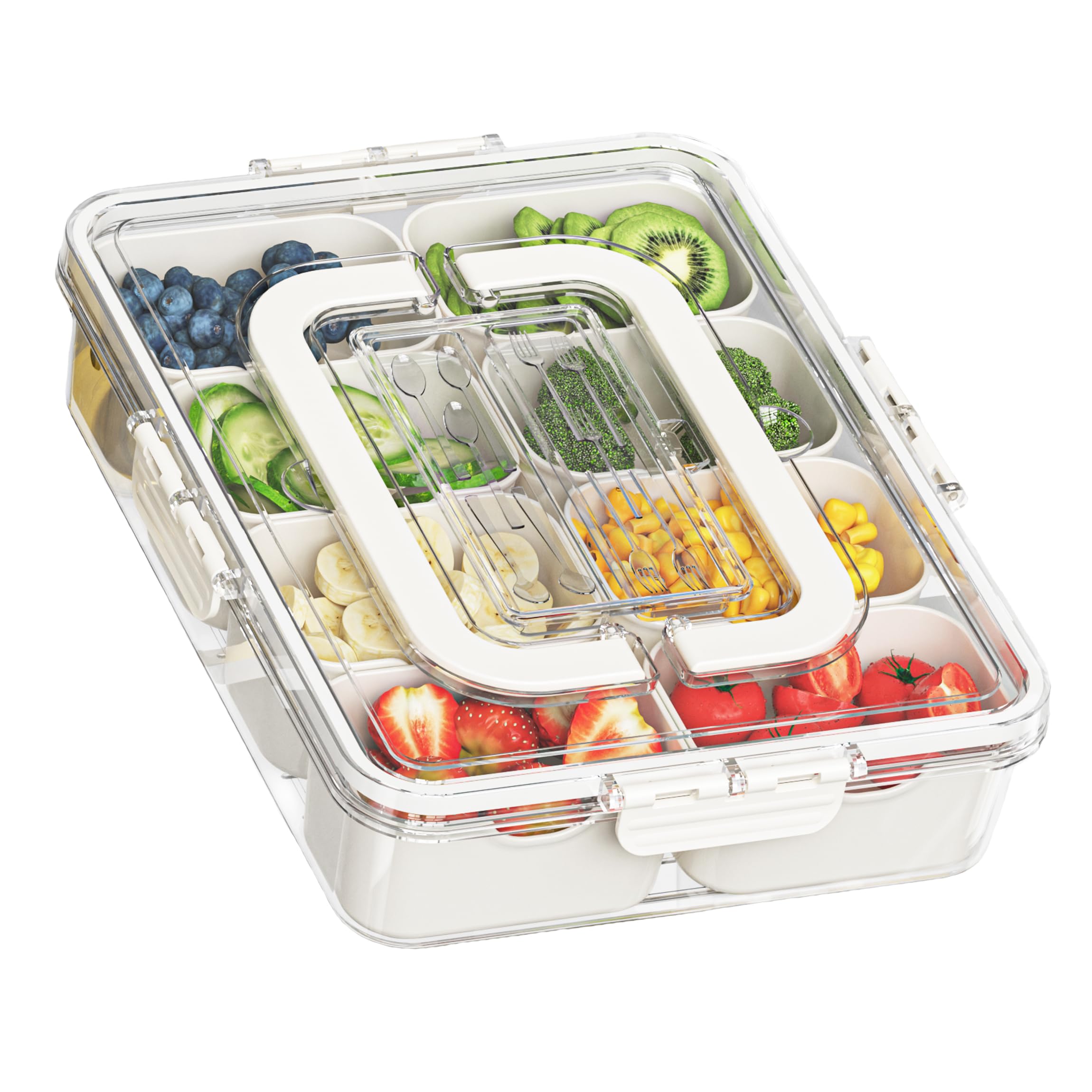 Food Classification and Preservation Box with Handle,Having Storage Space for Tableware, BPA-Free, for Keeping Meat, Vegetable, Nut and Berry (8 Compartments for Microwave and Dishwasher Safety)