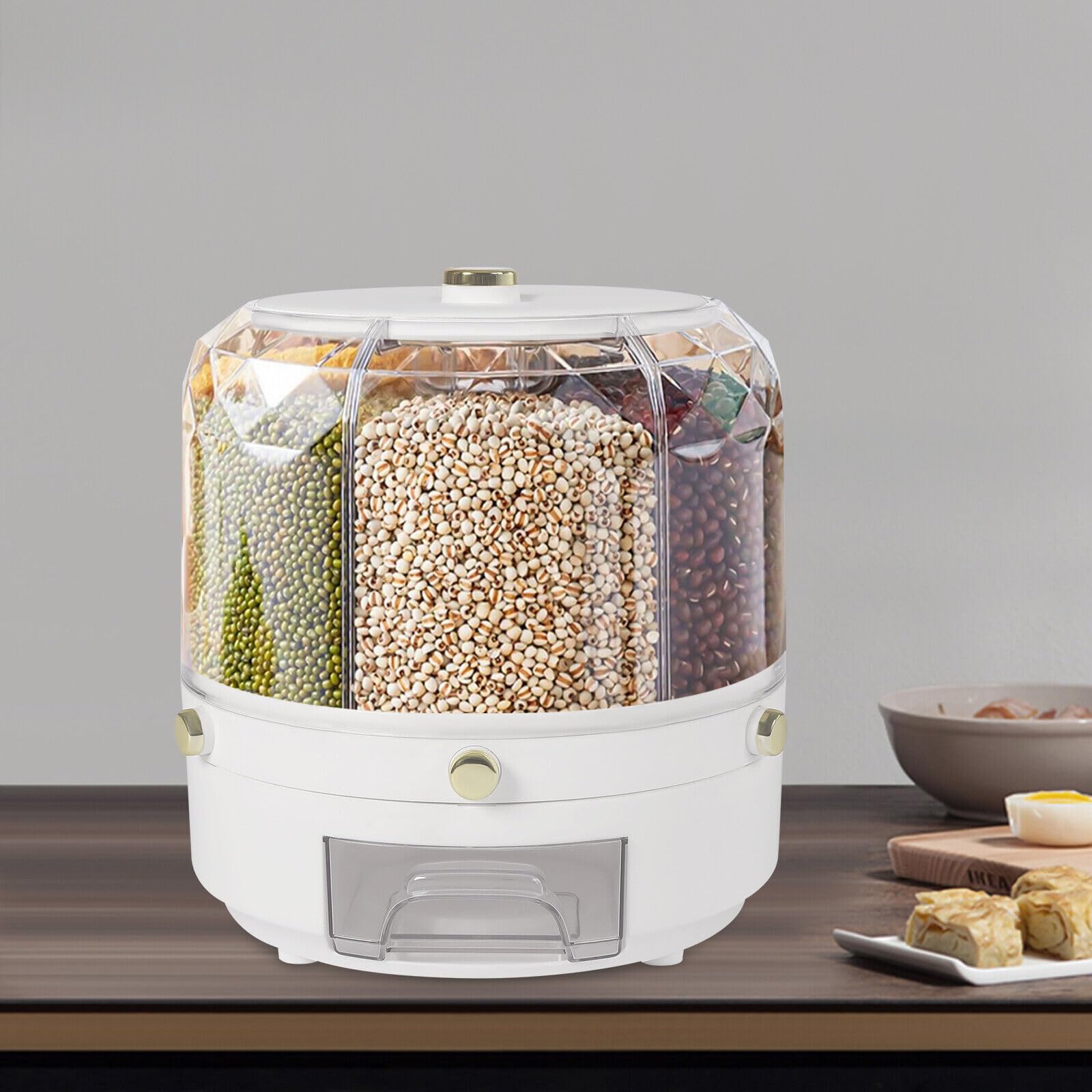 Opulentia Rice Dispenser Dry Grain Food Storage Container Tank 6-Grid Rotating for Kitchen 6 in1 Grain Storage Tank Rotating Rice Bean Oatmeal Food Dispenser Container (Style two)