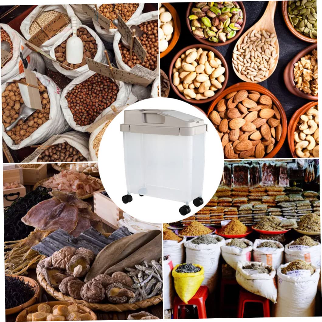 Ingredient Storage Bin Container 10kg Rice Dry Food Sealed on Wheels with Lid Measuring Cup Coffee.