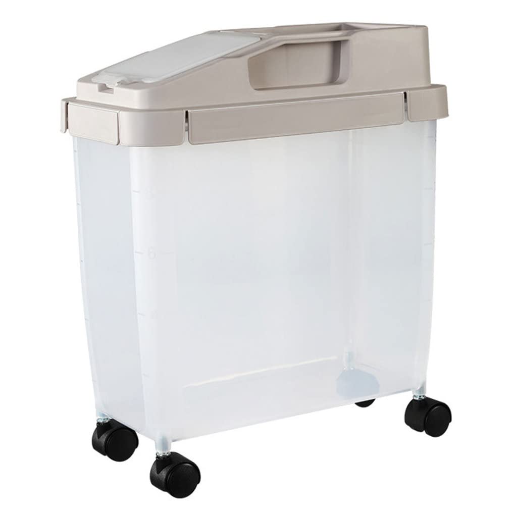 Ingredient Storage Bin Container 10kg Rice Dry Food Sealed on Wheels with Lid Measuring Cup Coffee.