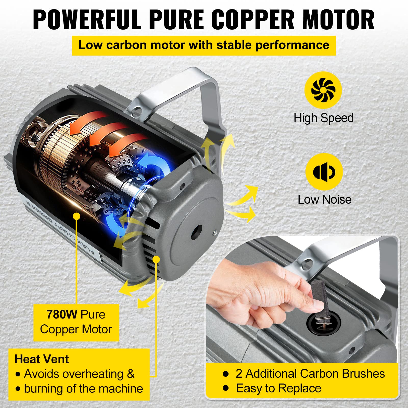 VEVOR Flex Shaft Grinder 560W Rotary Tool with 1/4" 3-Jaw Chuck & Stepless Speed Foot Pedal Rotary Carver 500-25000RPM Hanging Grinding Machine 131PCS for Carving, Buffing,Drilling,Polishing