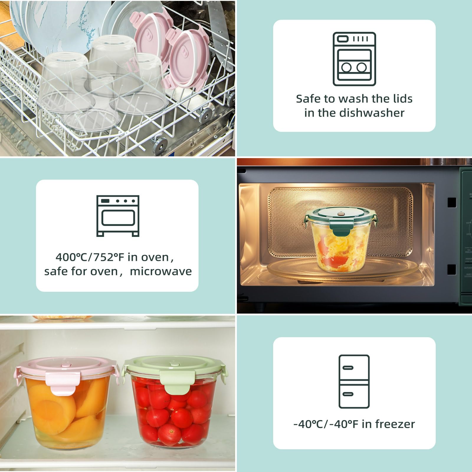 GREATLINK Glass Food Storage Containers with Lids - Glass Meal Prep Containers Reusable, Airtight Food Storage Containers Kitchen Pantry with Lids for Lunch, Bpa Free & Leak Proof