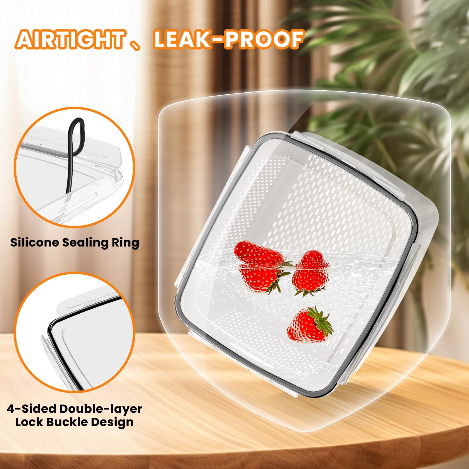 Fruit Storage Containers for Fridge - 4 PCS Poduce Containers for Fridge - Berry Containers for Fridge with Removable Drain Basket - Keep Fruit Lettuce Berry Vegetables Meat Food Stay Fresher Longer