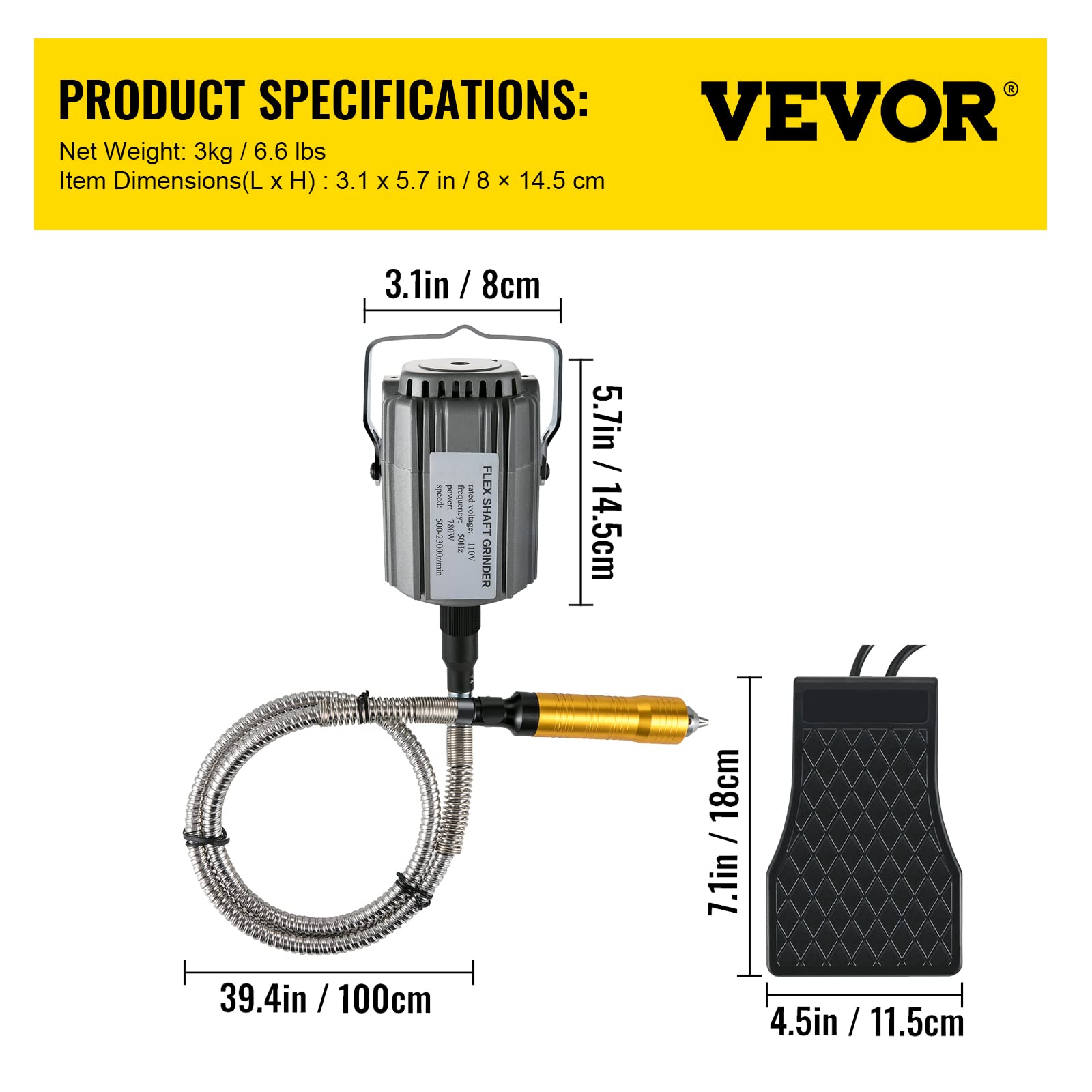 VEVOR Flex Shaft Grinder 560W Rotary Tool with 1/4" 3-Jaw Chuck & Stepless Speed Foot Pedal Rotary Carver 500-25000RPM Hanging Grinding Machine 131PCS for Carving, Buffing,Drilling,Polishing