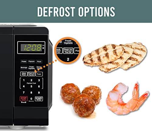 Farberware Compact Countertop Microwave Oven 0.7 Cu. Ft. 700-Watt with LED Lighting, Child Lock, Easy Clean Grey Interior, Retro Black