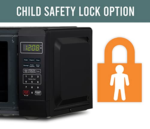 Farberware Compact Countertop Microwave Oven 0.7 Cu. Ft. 700-Watt with LED Lighting, Child Lock, Easy Clean Grey Interior, Retro Black