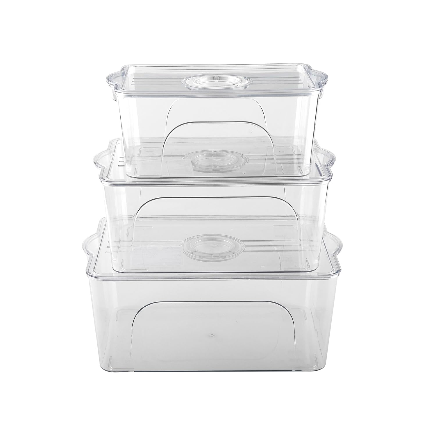 FRASTORDER Food Storage Containers with Lids - Clear Plastic Stackable Storage Bins with Date Recorder for Fridge, Freezer, Kitchen Cabinet, Pantry Organization (Set of 3)