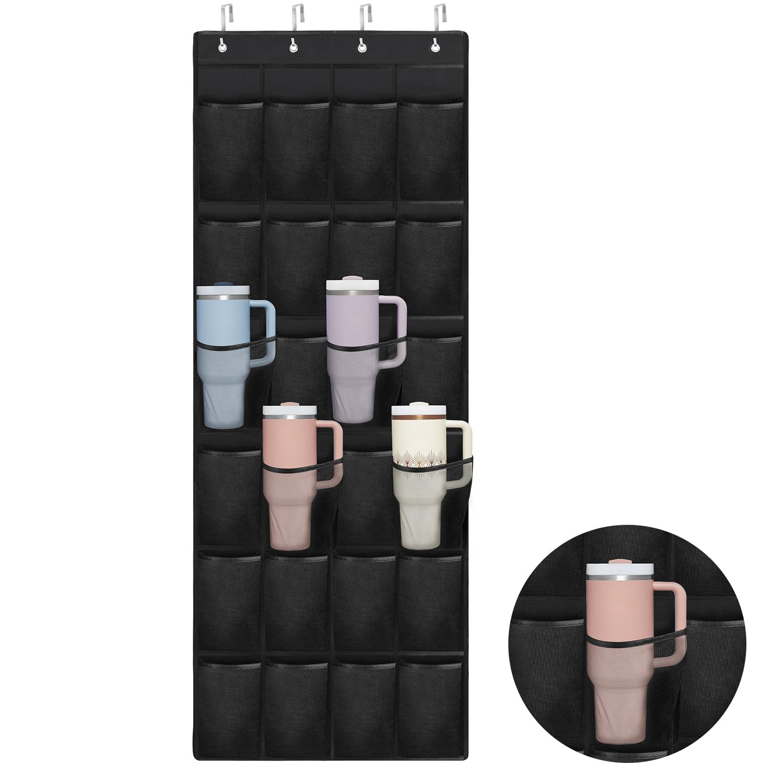 Mity rain Cup Organizer for Stanley Cup, 24 Pockets Large Capacity Cups Holder for Stanley Tumbler, Portable Foldable Hanging Bag for Cabinet Wall Door RV, Kitchen Storage Accessories for Stanley Cup