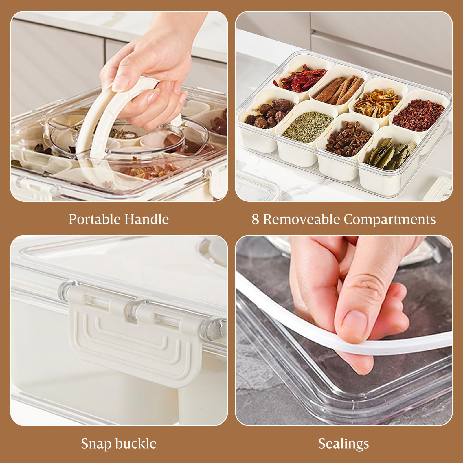 JDISANGI Divided Serving Tray with Lids and Handle, 8pcs Removable Snack Box container for Fruit, Candy, Veggie, Nuts, Snacks, Charcuterie Container Snackle Box for Party, Entertaining, Picnic