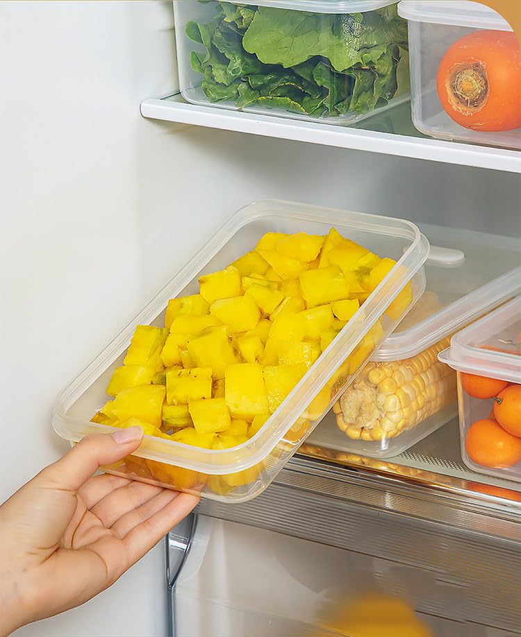 Naranqa Food Storage Containers Bins 11.02×8.85×1.81" Vegetable Organizer with Lid Clear Fridge Crisper Keep Food Fresh Kitchen Organizer Bins (1PACK-SMALL)