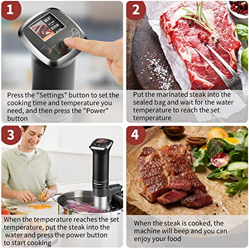Sous-Vide Machine Immersion-Circulator Precise Cooker - 1100 Watts IPX7 waterproof, Advanced chip precise temperature control,LCD color display,With storage bag and Includes10 Vacuum Sealer Bags